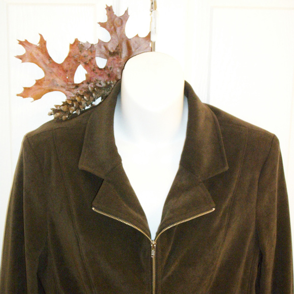 Cato | Jackets & Coats | Cato Dark Brown Zip Front Microfiber Jacket ...